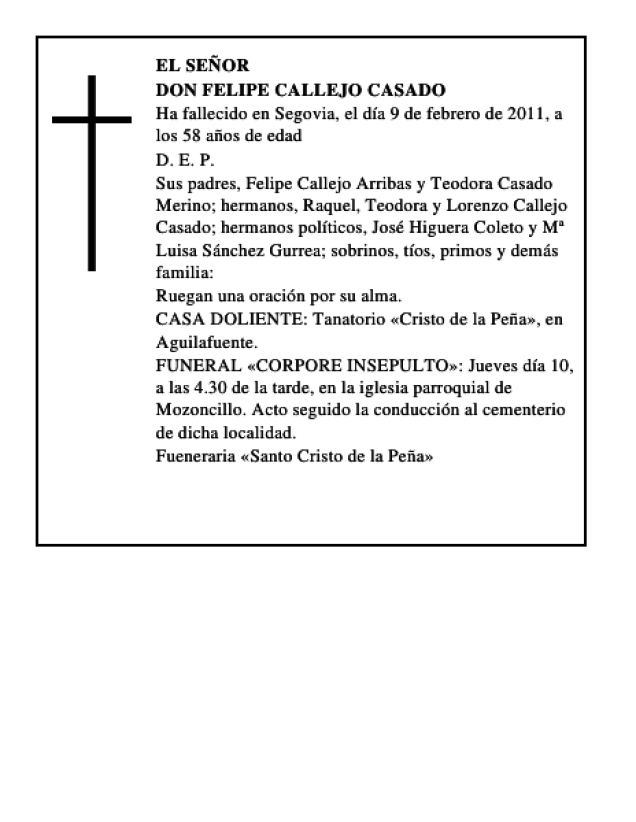 Don Felipe Callejo Casado | Esquela Necrológica | El Norte de Castilla