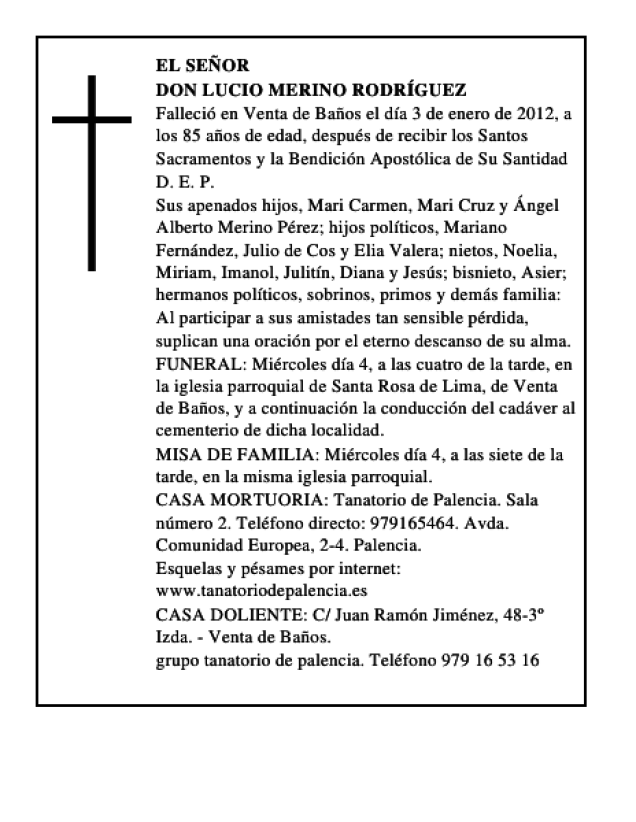 Don Lucio Merino Rodríguez | Esquela Necrológica | El Norte de Castilla