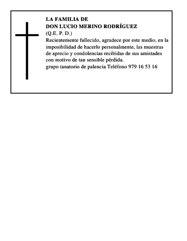 Don Lucio Merino Rodríguez | Esquela Necrológica | El Norte de Castilla