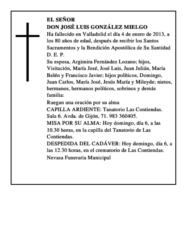 Don José Luis González Mielgo | Esquela Necrológica | El Norte de Castilla