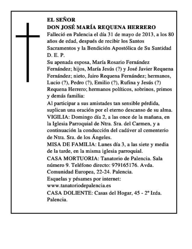 Don José María Requena Herrero | Esquela Necrológica | El Norte de Castilla