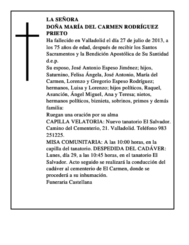 Doña María del Carmen Rodríguez Prieto | Esquela Necrológica | El Norte ...