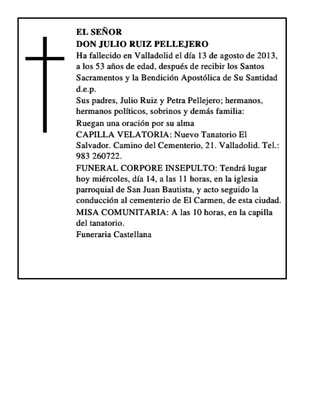 Don Julio Ruiz Pellejero | Esquela Necrológica | El Norte de Castilla