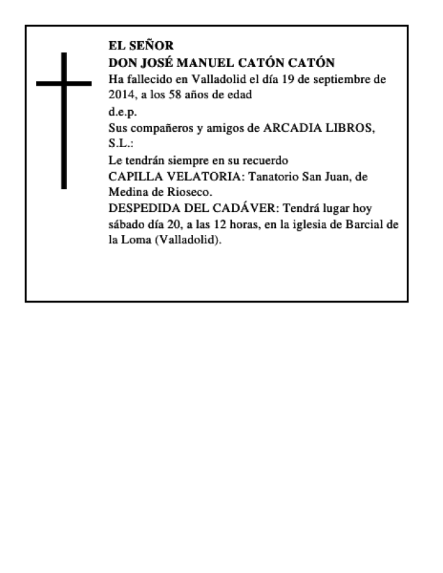 Don José Manuel Catón Catón | Esquela Necrológica | El Norte de Castilla