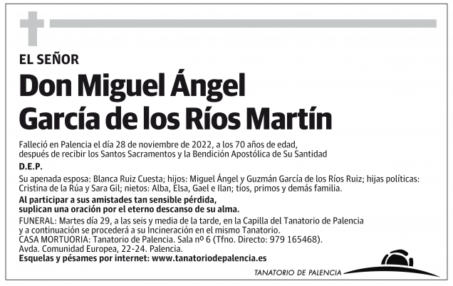 Miguel Ángel García de los Ríos Martín | Esquela Necrológica | El Norte ...