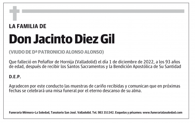 Jacinto Diez Gil | Esquela Necrológica | El Norte de Castilla