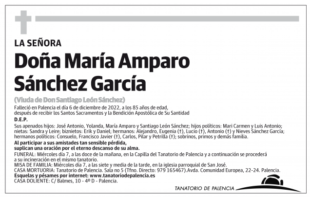María Amparo Sánchez García | Esquela Necrológica | El Norte de Castilla María Amparo Sánchez García | Esquela Necrológica | El Norte de Castilla