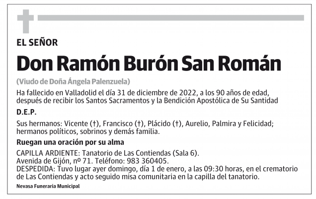 Ramón Burón San Román | Esquela Necrológica | El Norte de Castilla