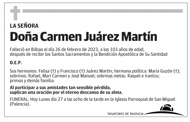 Carmen Juárez Martín | Esquela Necrológica | El Norte de Castilla