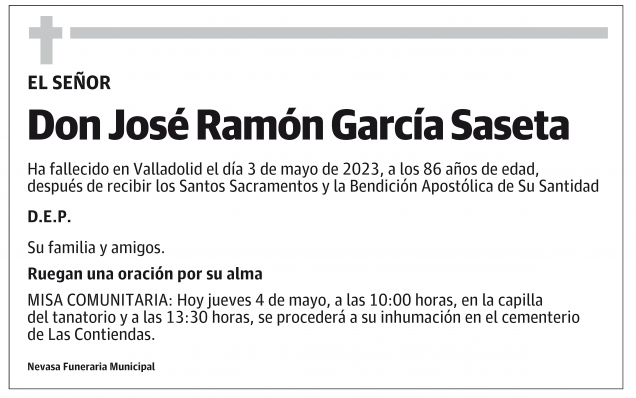José Ramón García Saseta | Esquela Necrológica | El Norte de Castilla