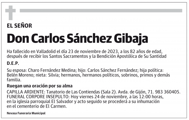 Carlos Sánchez Gibaja Esquela Necrológica El Norte De Castilla