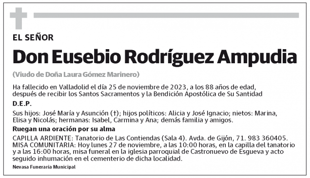 Eusebio Rodríguez Ampudia | Esquela Necrológica | El Norte de Castilla