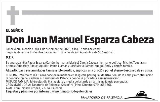 Juan Manuel Esparza Cabeza | Esquela Necrológica | El Norte de Castilla