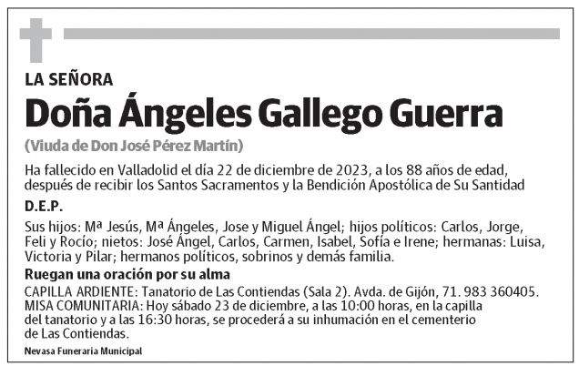 Ángeles Gallego Guerra | Esquela Necrológica | El Norte de Castilla