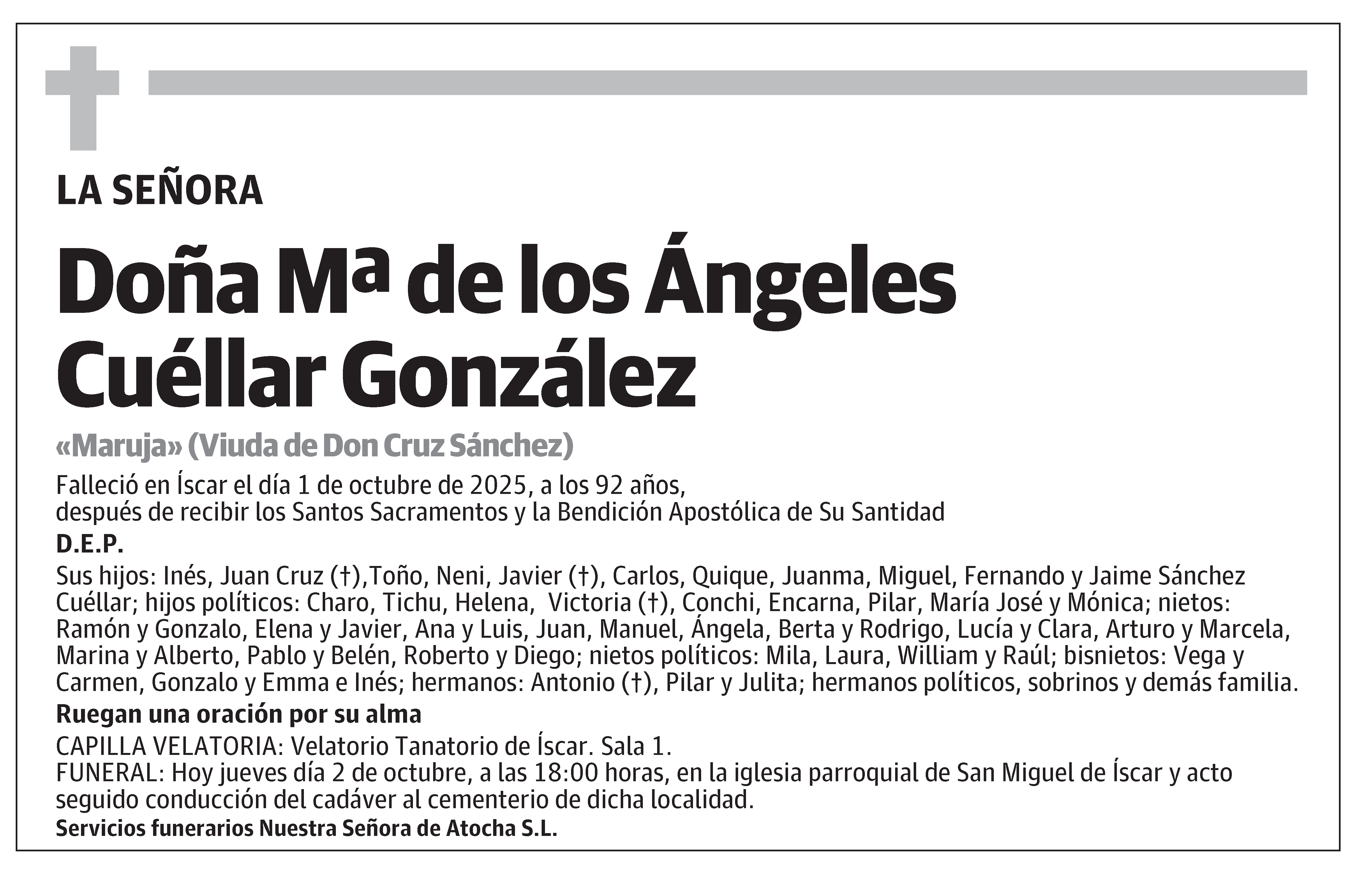 Mª de los Ángeles Cuéllar González | Esquela | El Norte de Castilla