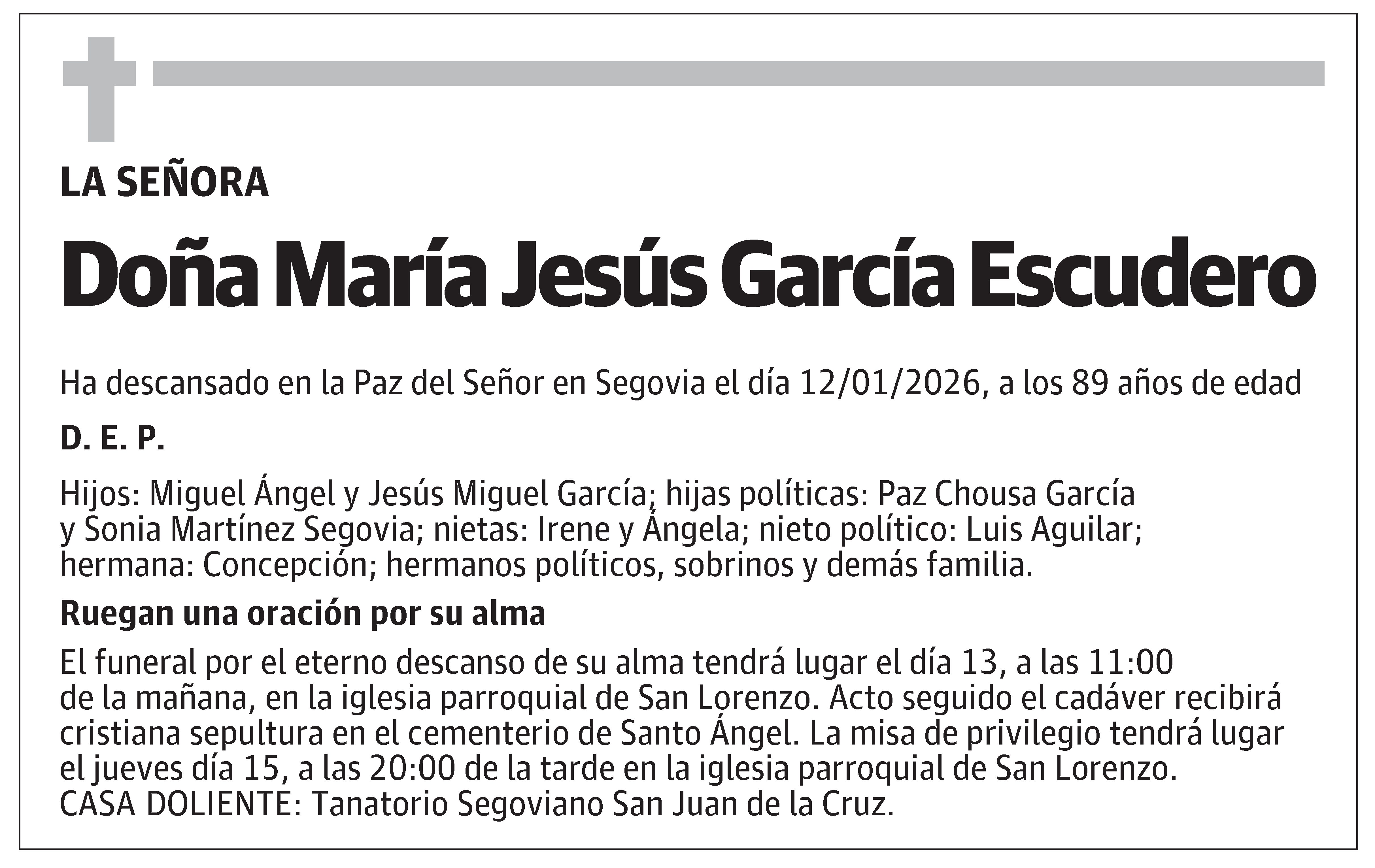 María Jesús García Escudero | Esquela | El Norte de Castilla