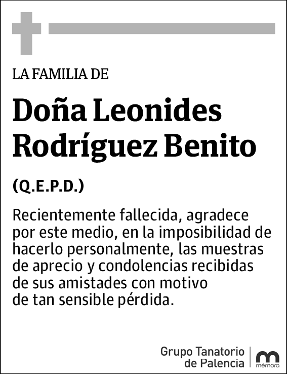 Leonides Agrd. Rodríguez Benito | Esquela | El Norte de Castilla